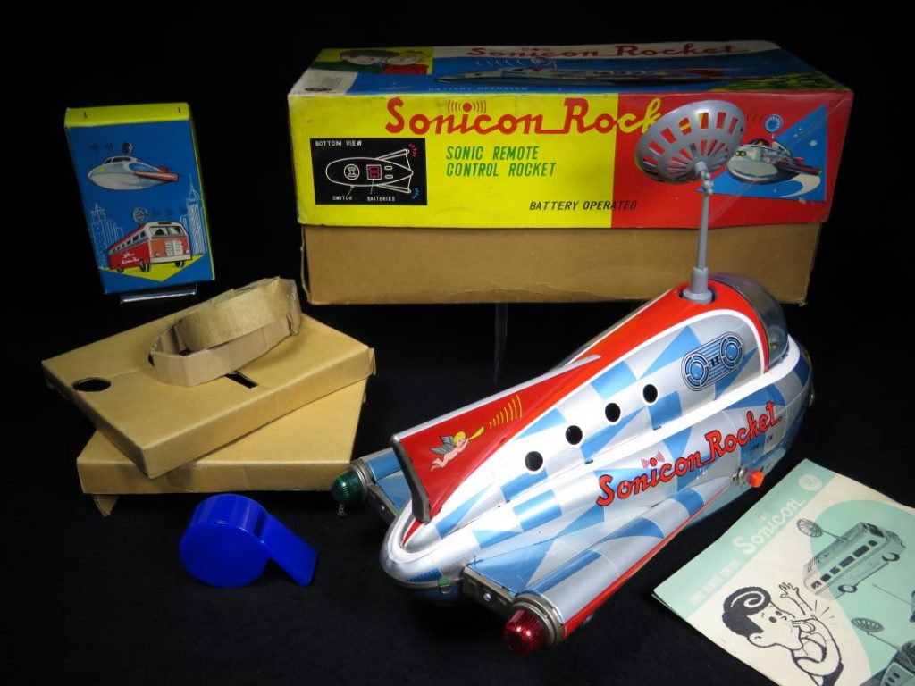 Checkered Sonicon Rocket – Masudaya – Japan | Mark Bergin Toys