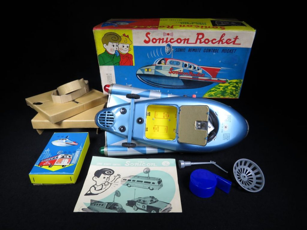 Checkered Sonicon Rocket – Masudaya – Japan | Mark Bergin Toys